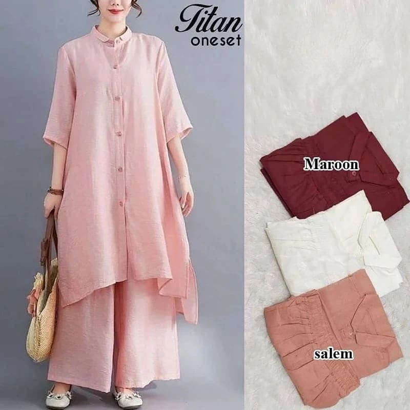 Jual Titan Set / Setelan Katun Linen Terbaru / Atasan Long Tunik ...