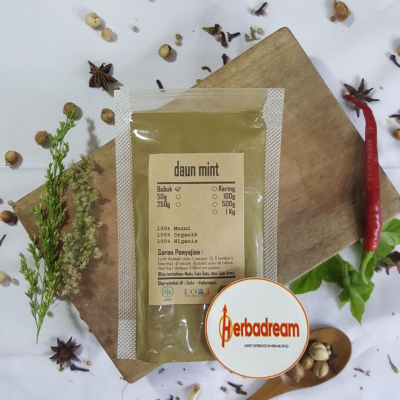 Jual 250 GRAM BUBUK DAUN MINT MENTHOL MENTHA PIPERITA ARVENSIS BI HE YE ...