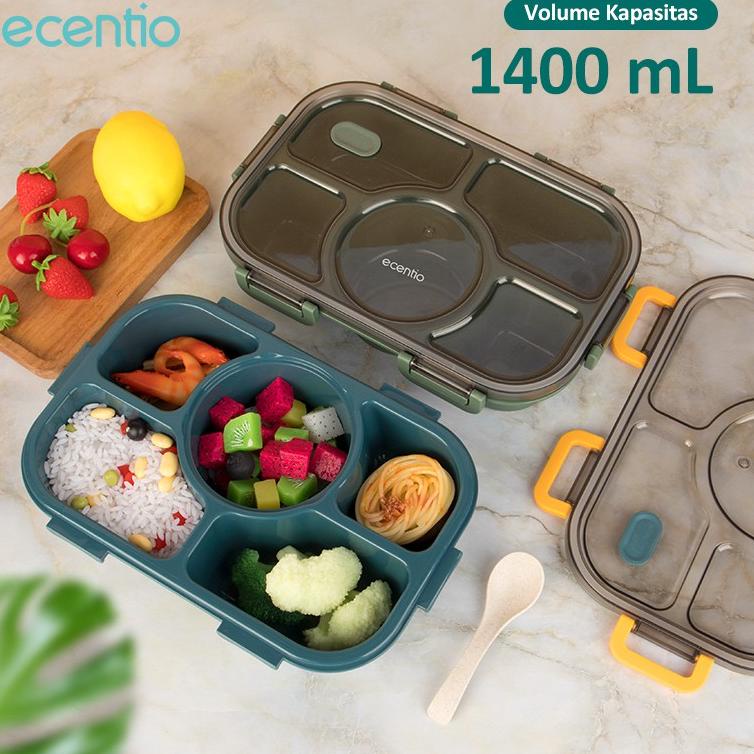 Jual Ecentio Tempat Makan Kotak Makan Lunch Box Set 1400ml 5 Grid