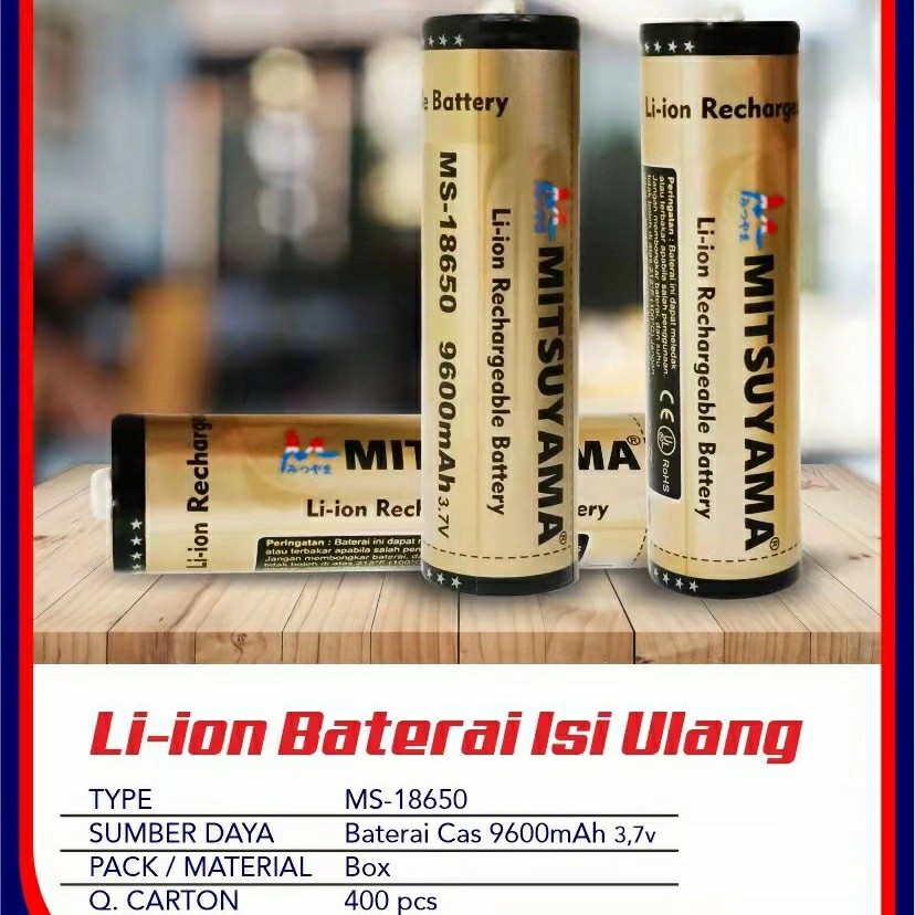 Jual Baterai Batre Batere Li-ion Tipe18650 Isi Ulang 9600mAh Mitsuyama MS-18650 / Baterai ...