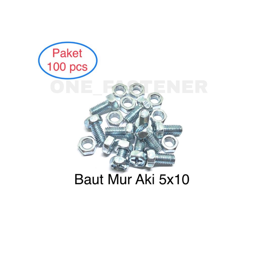 Jual 100 pcs Baut Aki Basah M5x10 plus Mur kunci 8 dwi fungsi kembang 5x10 | Shopee Indonesia
