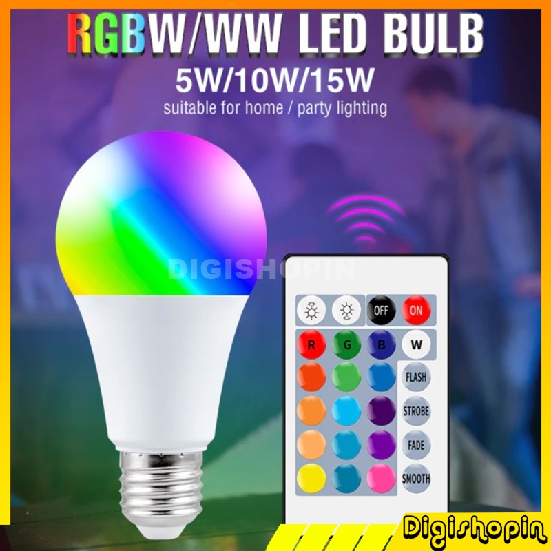 Jual Lampu Bohlam RGB dengan Remote Control E27 10W / Lampu RGB 10 Watt ...