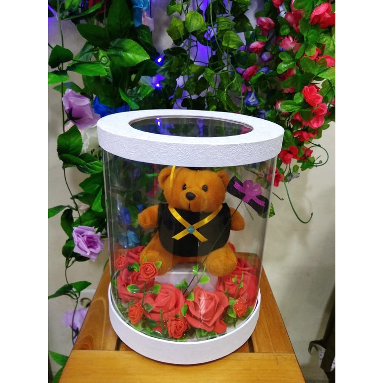 Jual Boneka Teddy Wisuda Dalam Box Tabung Mika Bulat / Bloom Box Teddy ...