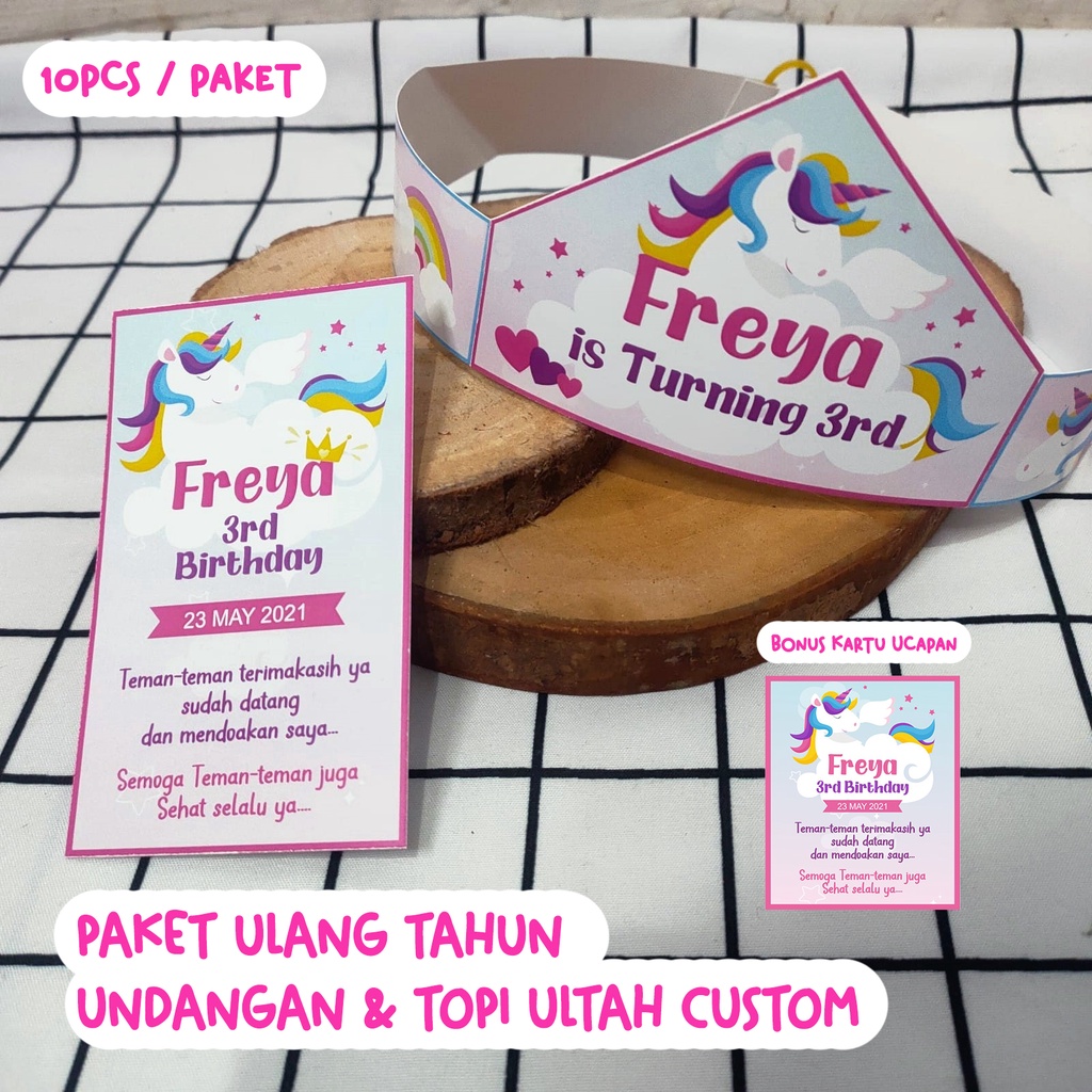Jual Paket Ulang Tahun Anak Undangan Topi Ulang Tahun Custom 10pcs ...