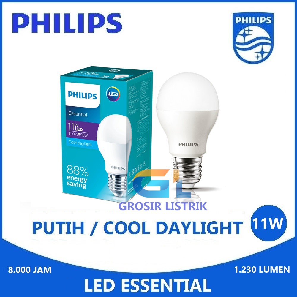 Jual Lampu Philips LED Essential 11W Putih Cool Daylight 6500K (11 Watt 11 W 11Watt) Original ...