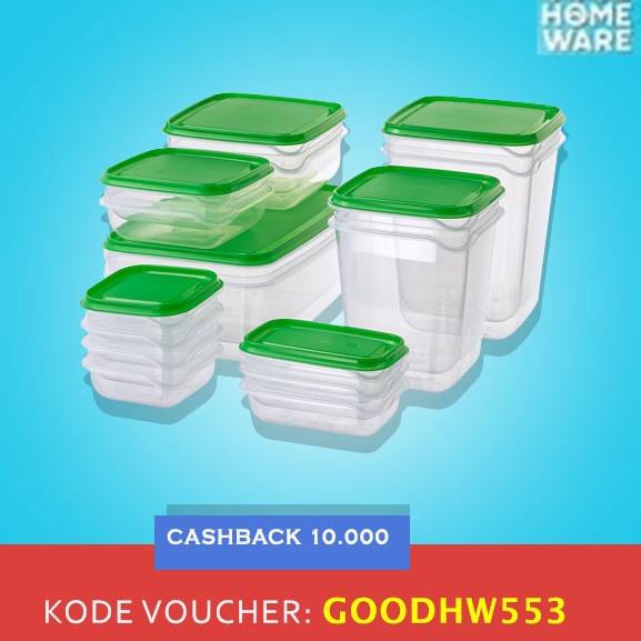 Jual Tempat Kontainer Makanan/ wadah set simpan makanan isi 17pc, Hijau ...