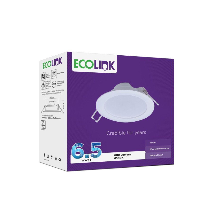 Jual LAMPU DOWNLIGHT LED ECOLINK 6.5W 6,5W DN020B 3.5 INCH D90 220V ...
