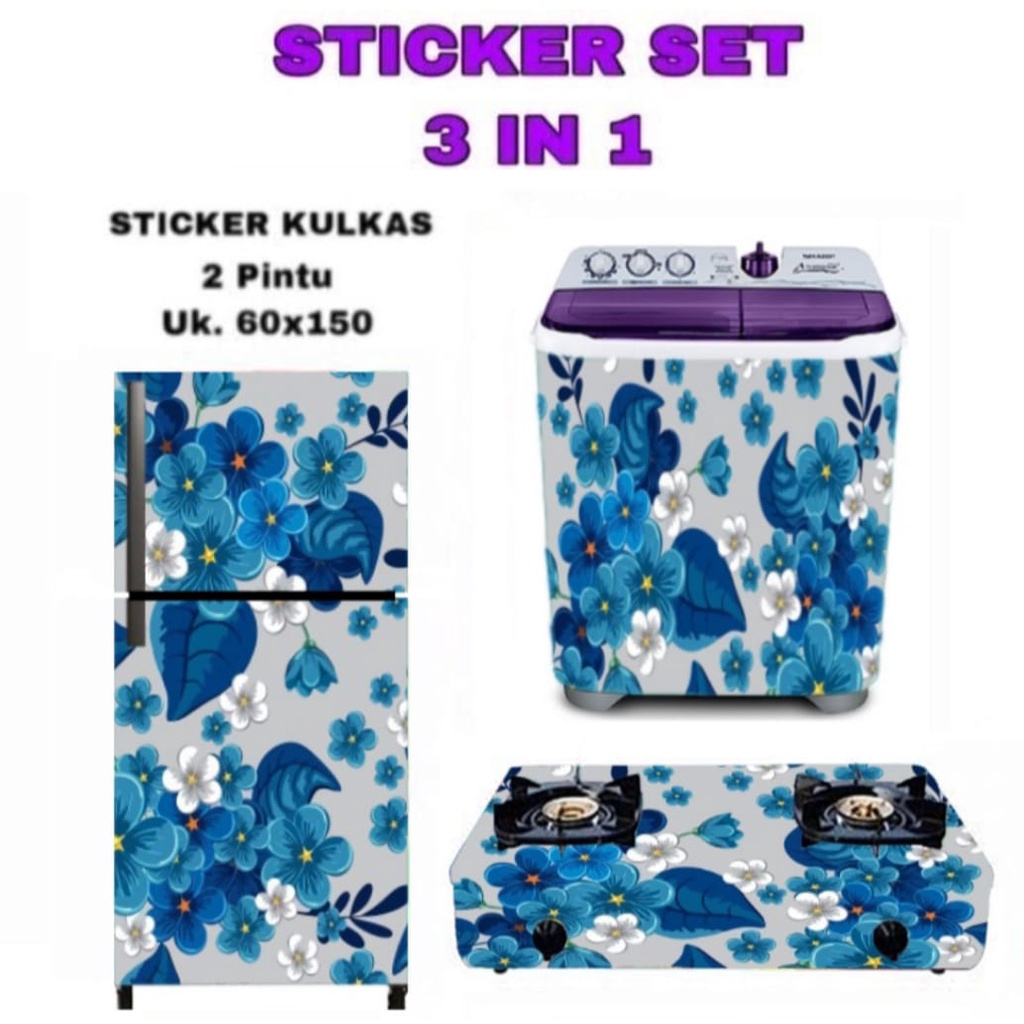 Jual Stiker Kulkas 2 Pintu Set 3 In 1 Motif Bunga Sakura Biru Putih ...