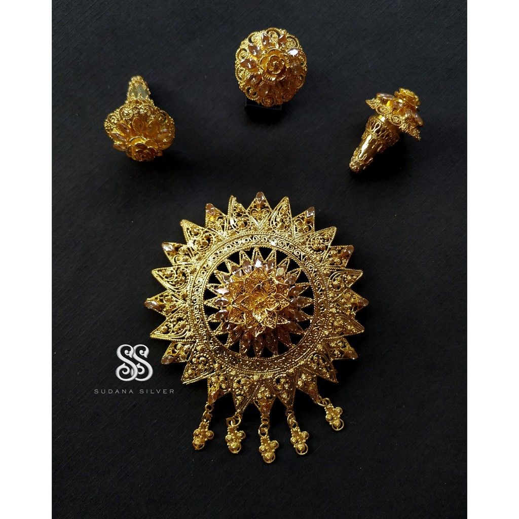 Jual Set Perhiasan Bros Matahari Kenari Gold Plated Alpaka Bali ...