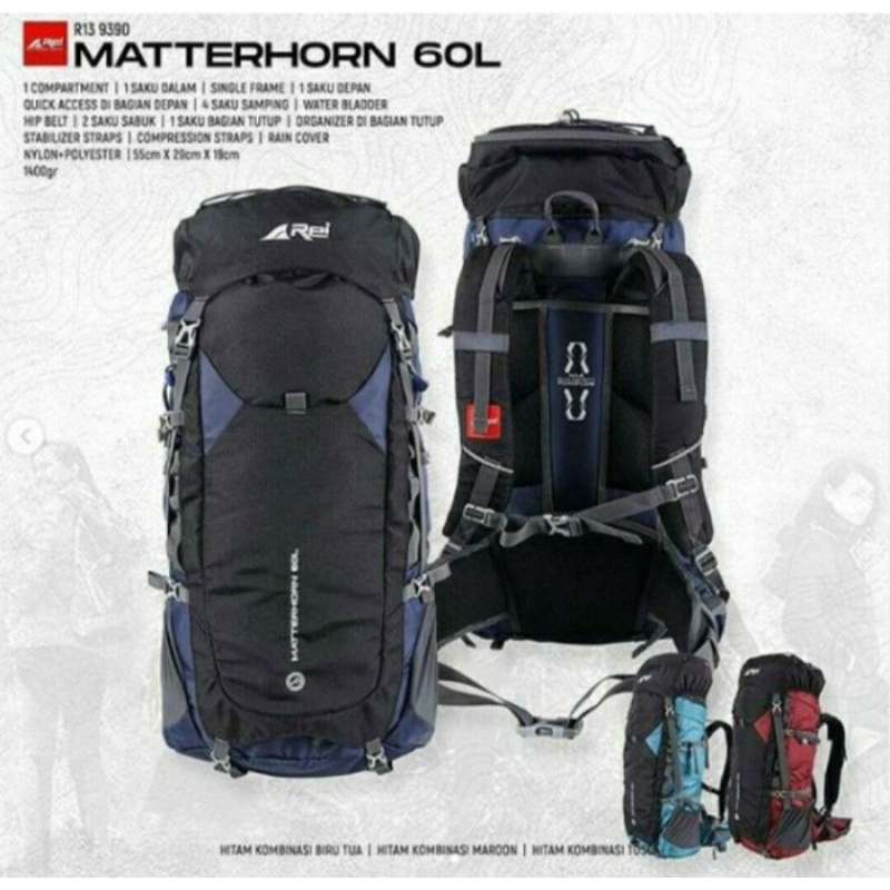 Jual Tas Keril Rei Matterhorn 60L Tas Carier Arei Tas Gunung Hiking ...