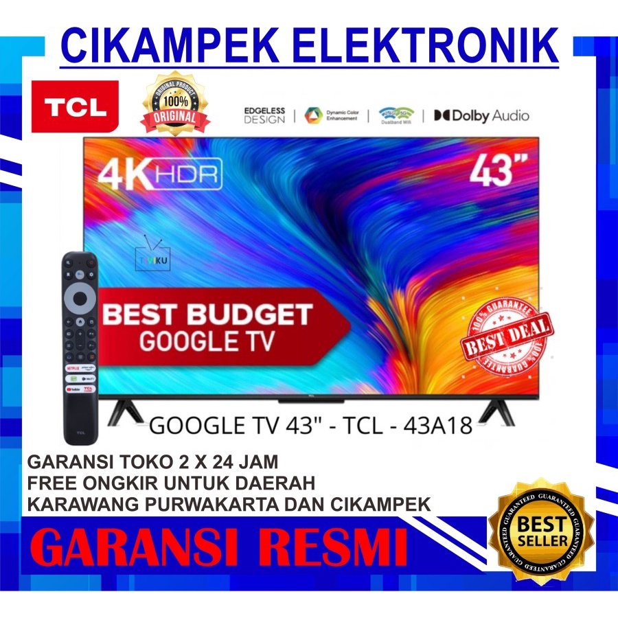 Jual TV LED TCL 43A28 SMART TV 43 INCH GOOGLE TV DOLBY AUDIO 4K UHD ...