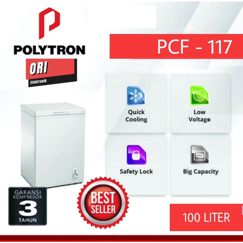 Jual POLYTRON CHEST FREEZER /FREEZER BOX 100L PCF-118 | Shopee Indonesia