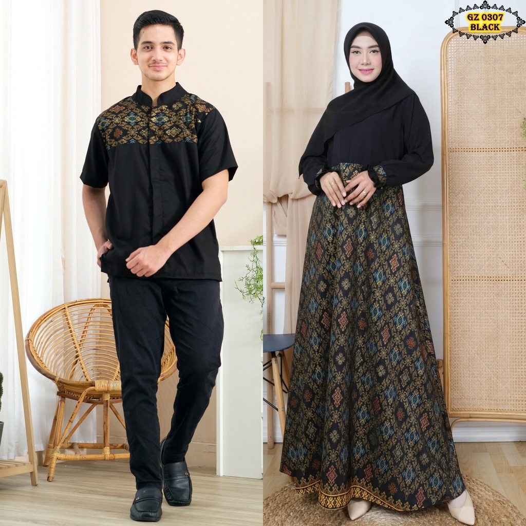 Jual Gamis Batik Couple GZ0307 Black/ Gamis Couple Hitam/ Gamis Koko ...