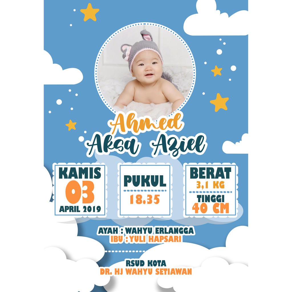 Jual Desain + Cetak Bingkai Biodata / Kado Bayi Lahir 1 Hari Jadi ...
