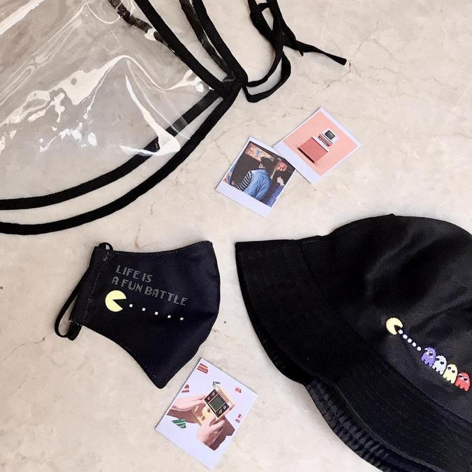 Jual Paket Bucket Hat Pac Man - Masker Dan Face Shield Pac Man (3 Items ...
