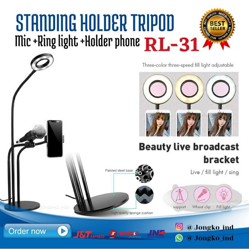 Jual Stand arm holder handphone ring light mic condenser RL31 arm boom ...