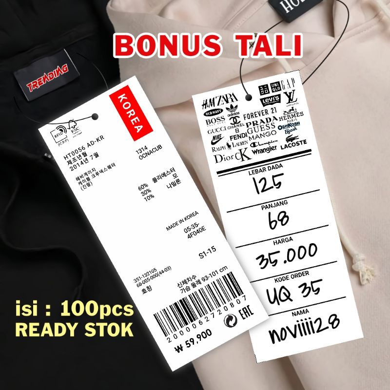 Jual Hang tag Label baju murah bonus tali hangtag hantag handtag han ...