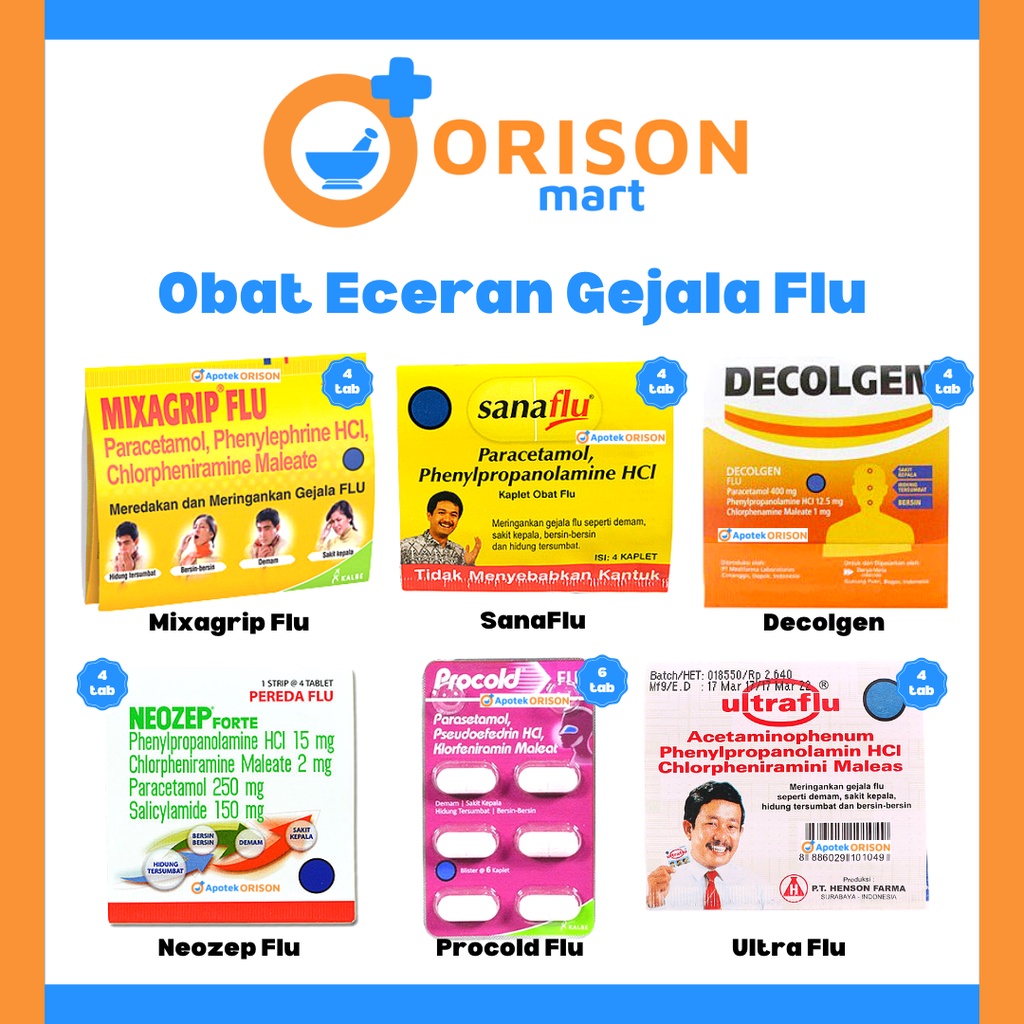Jual OBAT ECERAN PEREDA FLU / MIXAGRIP SANAFLU NEOZEP DECOLGEN ULTRAFLU ...