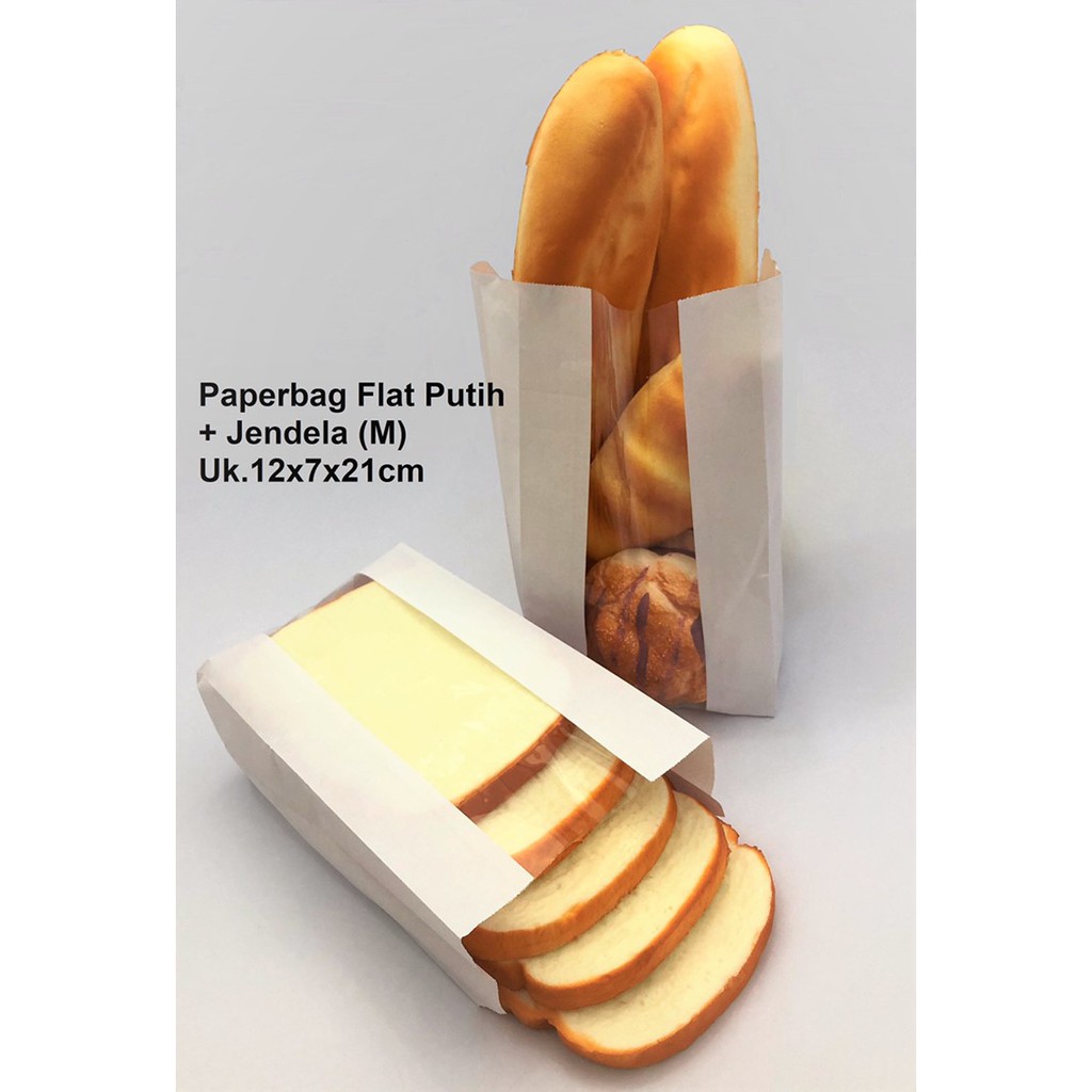 Jual Kantong Kertas Makanan Putih 12x7x21 (M) +Jendela bakery roti kue ...