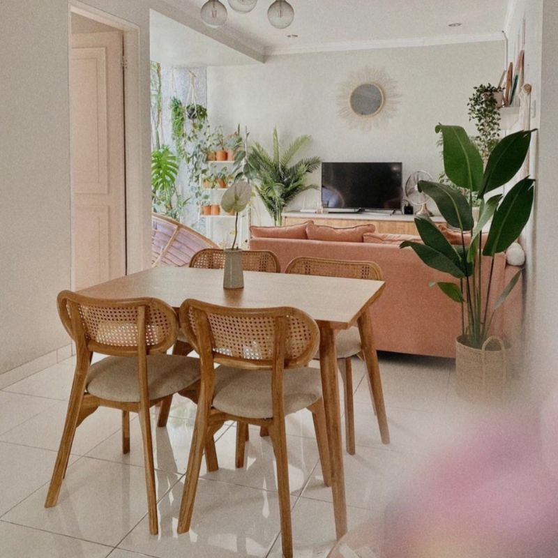 Jual DINING SET ||Set Meja Makan restoran cafe kursi rotan kayu jati daun meja 3cm!! | Shopee ...