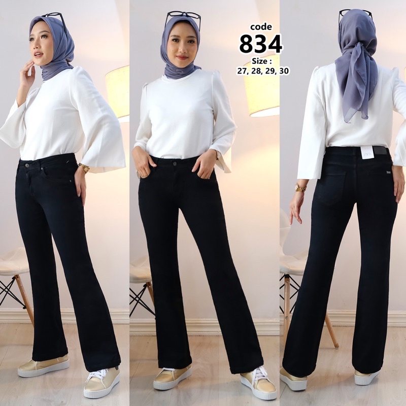 Jual COD Zara Jeans Cutbray Stretch 834 Black Celana Wanita High ...