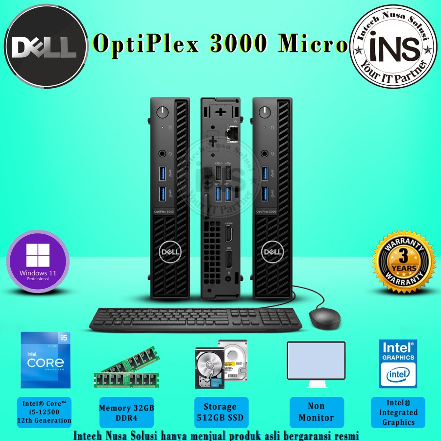 Jual CPU DELL OptiPlex 3000 Micro i5-12500 32GB 512GB SSD WIN11PRO 3YR ...
