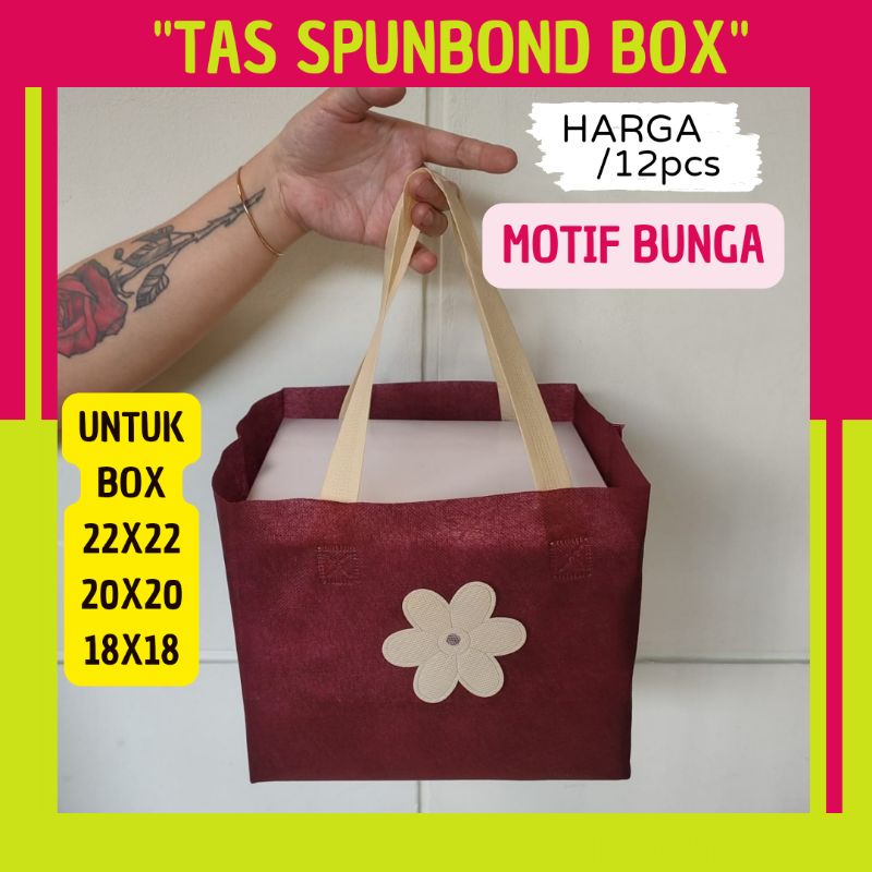 Jual Tas spunbond box 22x22 20x20 18x18 motif bunga / tas spunbond box nasi motif bunga / tas ...