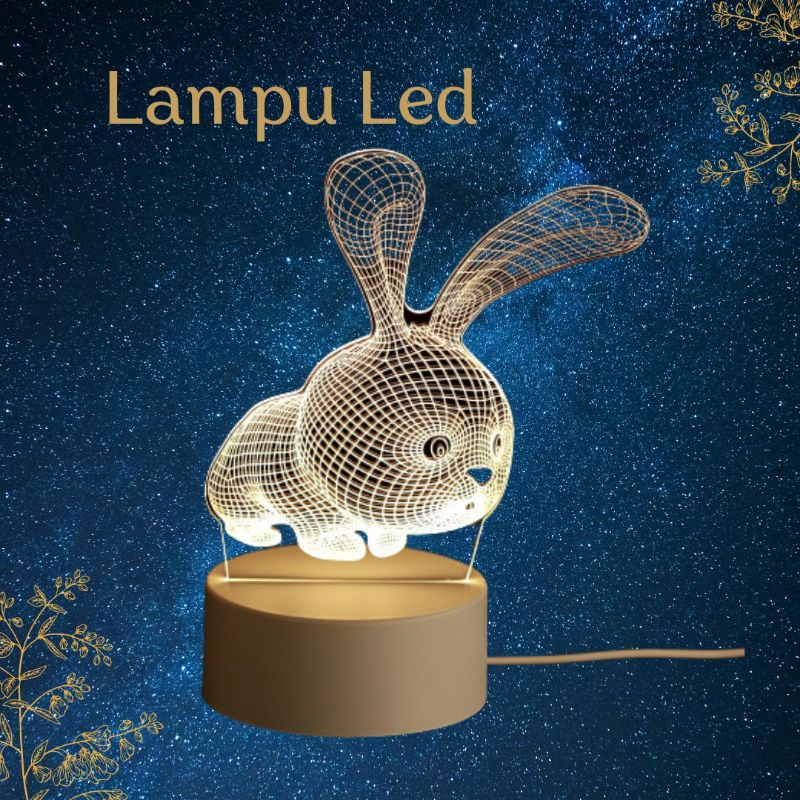 Jual Lampu Tidur LED Akrilik Motif Kelinci Transparan 3D Dimensi Bayar ...