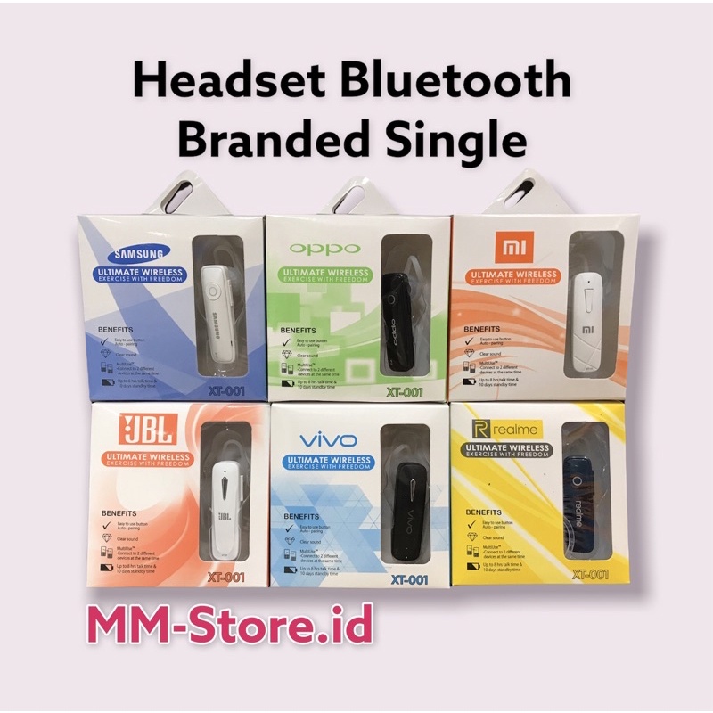 Jual HEADSET BLUETOOTH BRANDED SINGLE V4.0 HF BLUETOOTH SINGLE PREMIUM ...