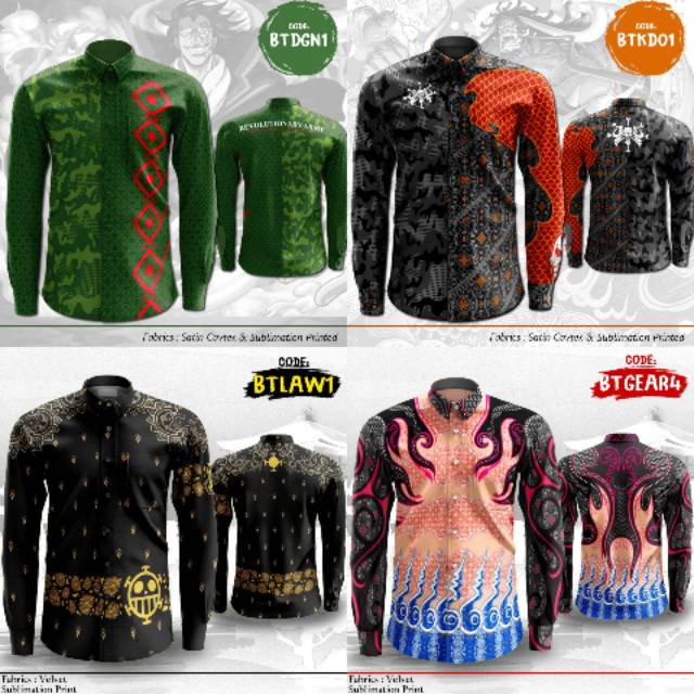 Jual BATIK Kemeja Anime One Piece X Naruto X Bleach X Death Note X ...