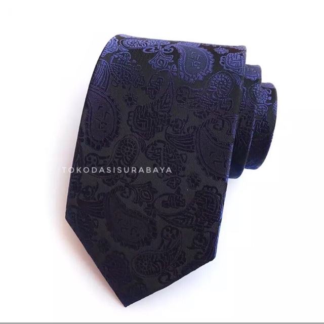 Jual Dasi Panjang Long tie navy biru dongker dark blue batik paisley ...