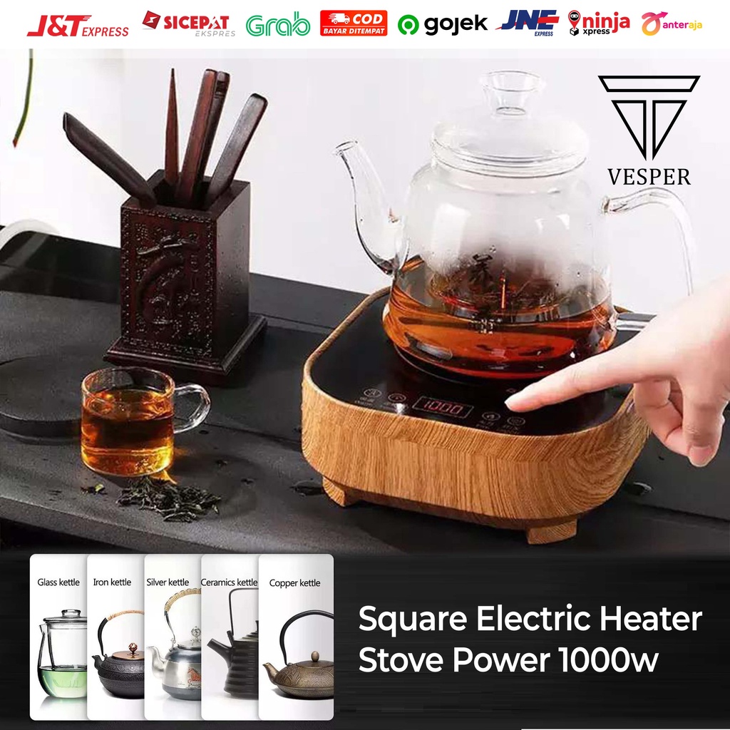 Jual square electric heater stove wood grain coffee tea soup heating ...