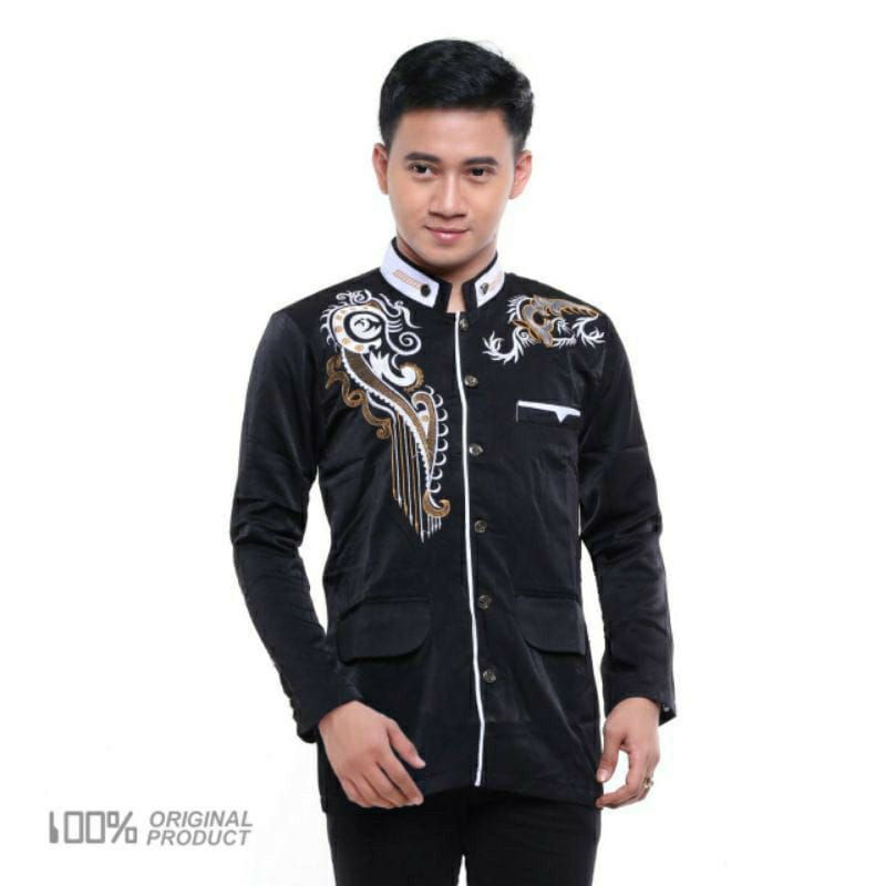 Jual JASKO BORDIR Murah Baju Koko Pria Dewasa Lis Putih Hitam Biru Krem ...