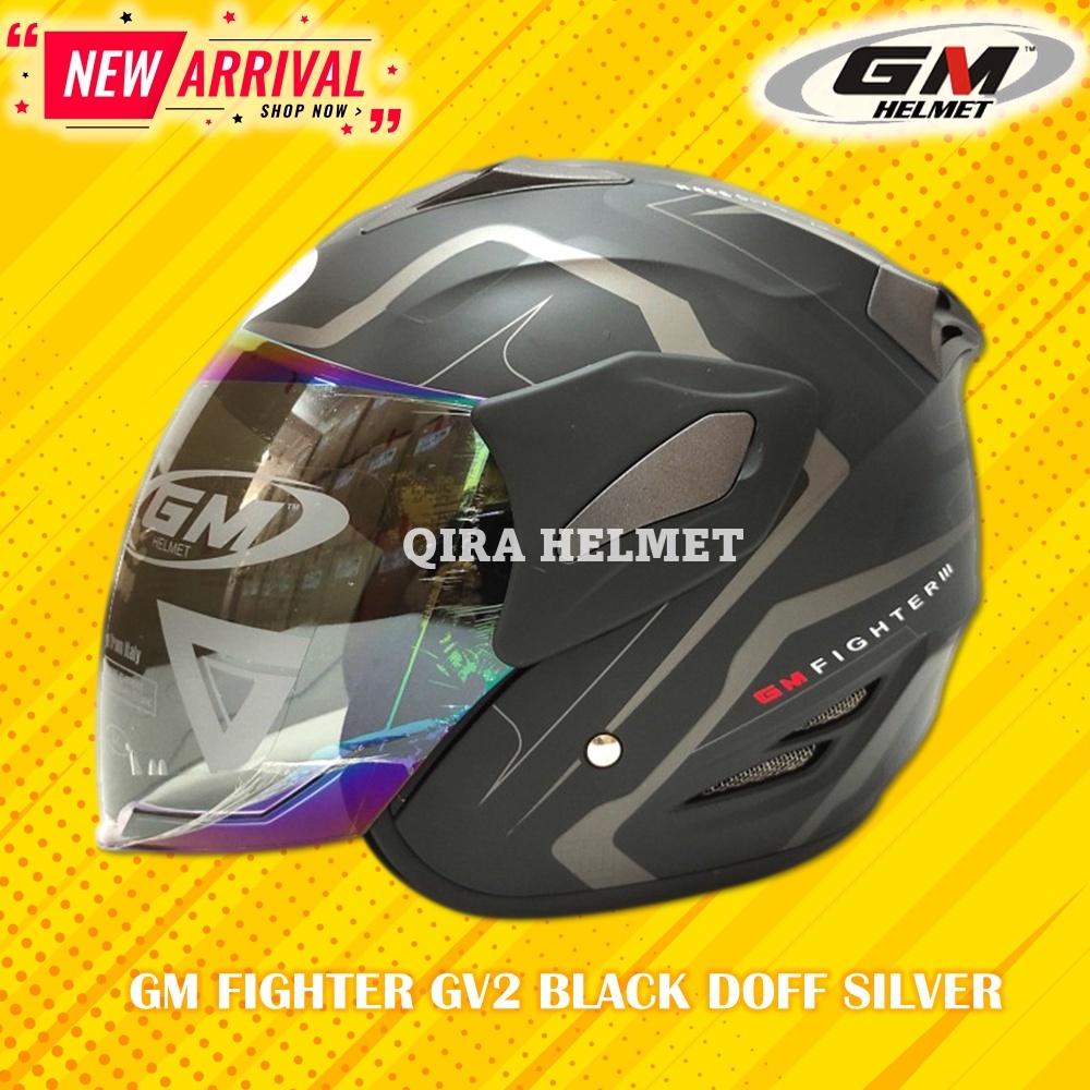 Jual Helm GM Fighter GV2 Black Doff Silver Half Face Motor SNI Helem Dewasa Pria Wanita Helmet ...
