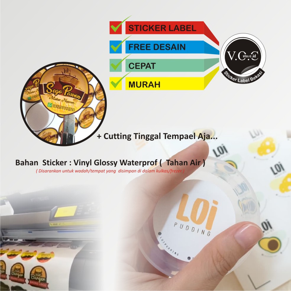 Jual Cetak Sticker vinyl putih glossy tahan air / stiker Label kemasan ...