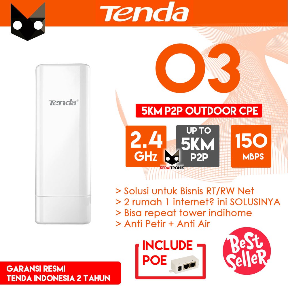 Jual New !! TENDA O3 Outdoor AP Access Point To Point 2.4Ghz CPE Router ...
