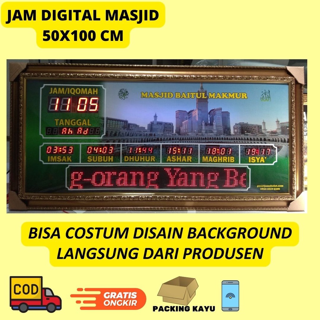Jual Jam masjid digital ukuran 50X100 cm jam masjid digital waktu ...