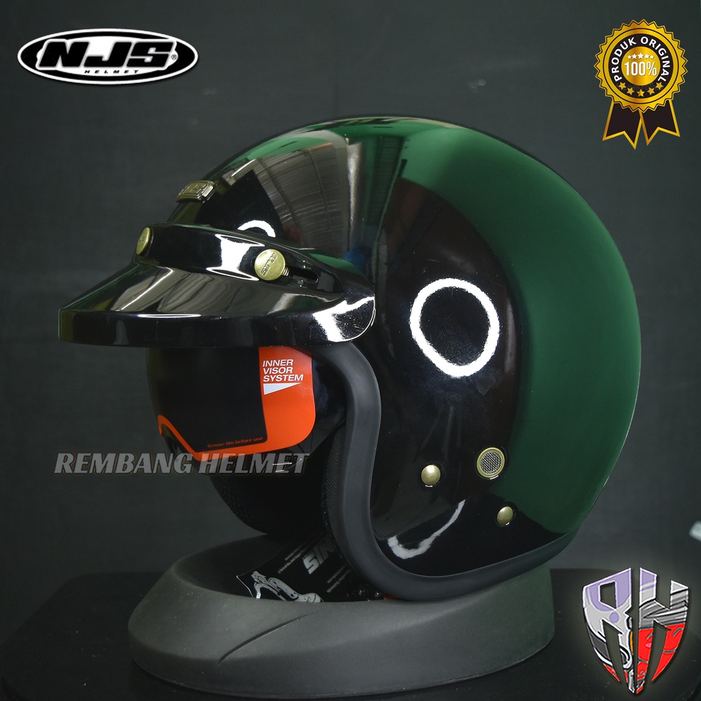 Jual HELM NJS NX-2 SOLID BLACK ORIGINAL, HELM HALF FACE RETRO PRIA ...