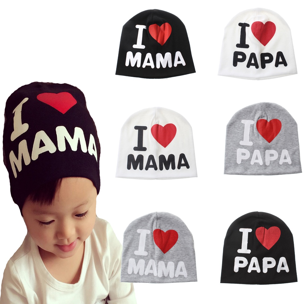 Jual NEW Topi kupluk bayi dan anak i love papa mama | Shopee Indonesia