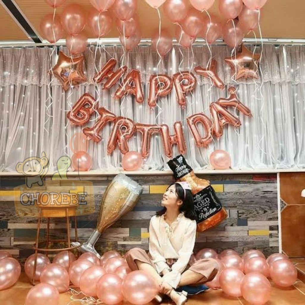 Jual Paket Dekorasi Balon Ulang Tahun / Happy Birthday Tema Rose Gold ...