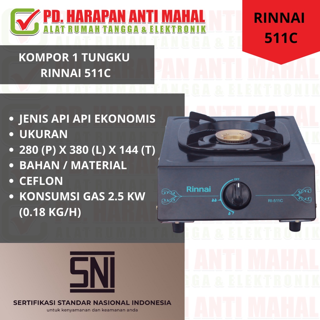 Jual KOMPOR 1 TUNGKU RINNAI 511C/ KOMPOR KECIL RINNAI 511C/ KOMPOR ...