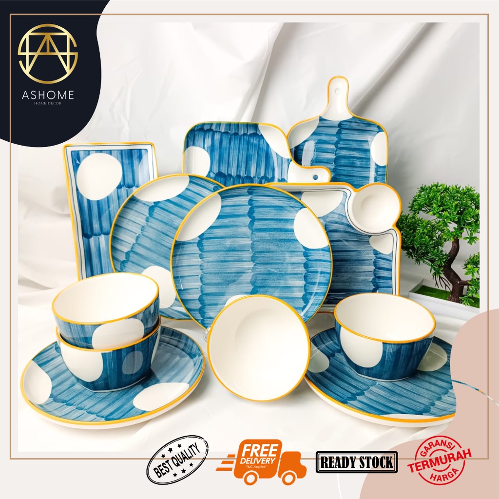 Jual ASHOME Piring Set 4 Orang Piring Makan Bergaya Jepang Motif Kyoto ...