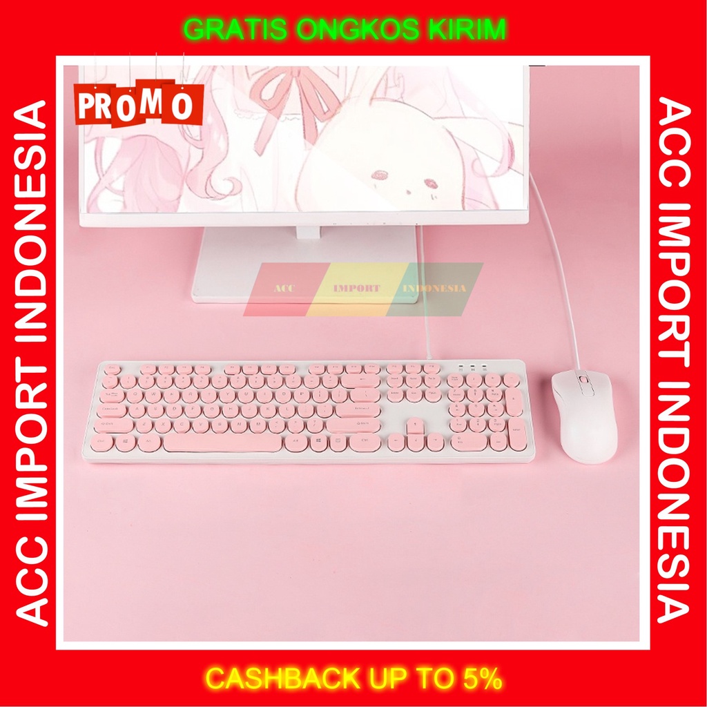 Jual Keyboard Mouse Set Bundle Combo Gaming Cewek Wired Pink Lucu Retro ...