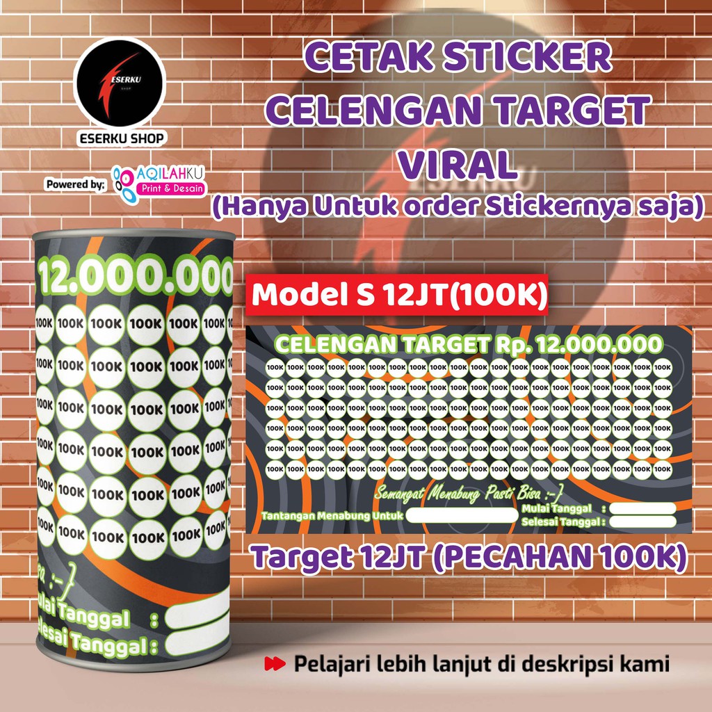 Jual Cetak Sticker Celengan Target Ukuran Small & Large (Khusus order ...