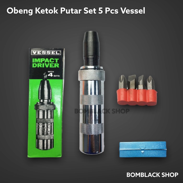 Jual Obeng Ketok Putar Set 5 Pcs Vessel Impact Screwdriver Set BOX BESI ...