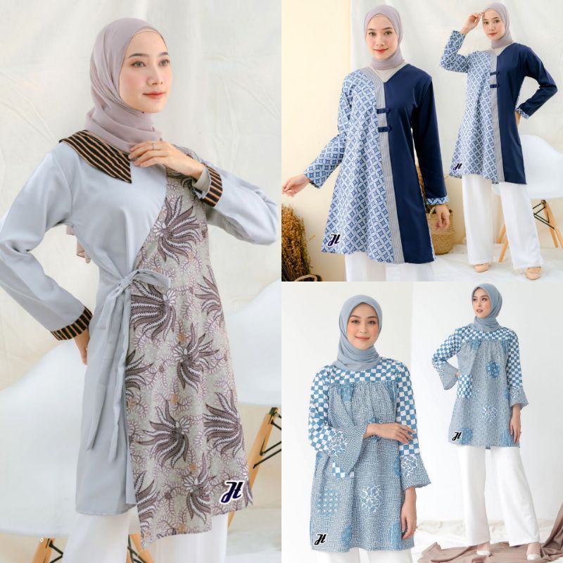 Jual tey-17 Batik wanita ASJ SA HRB026 Kenongo Kemeja Tosca Pendek | Shopee Indonesia