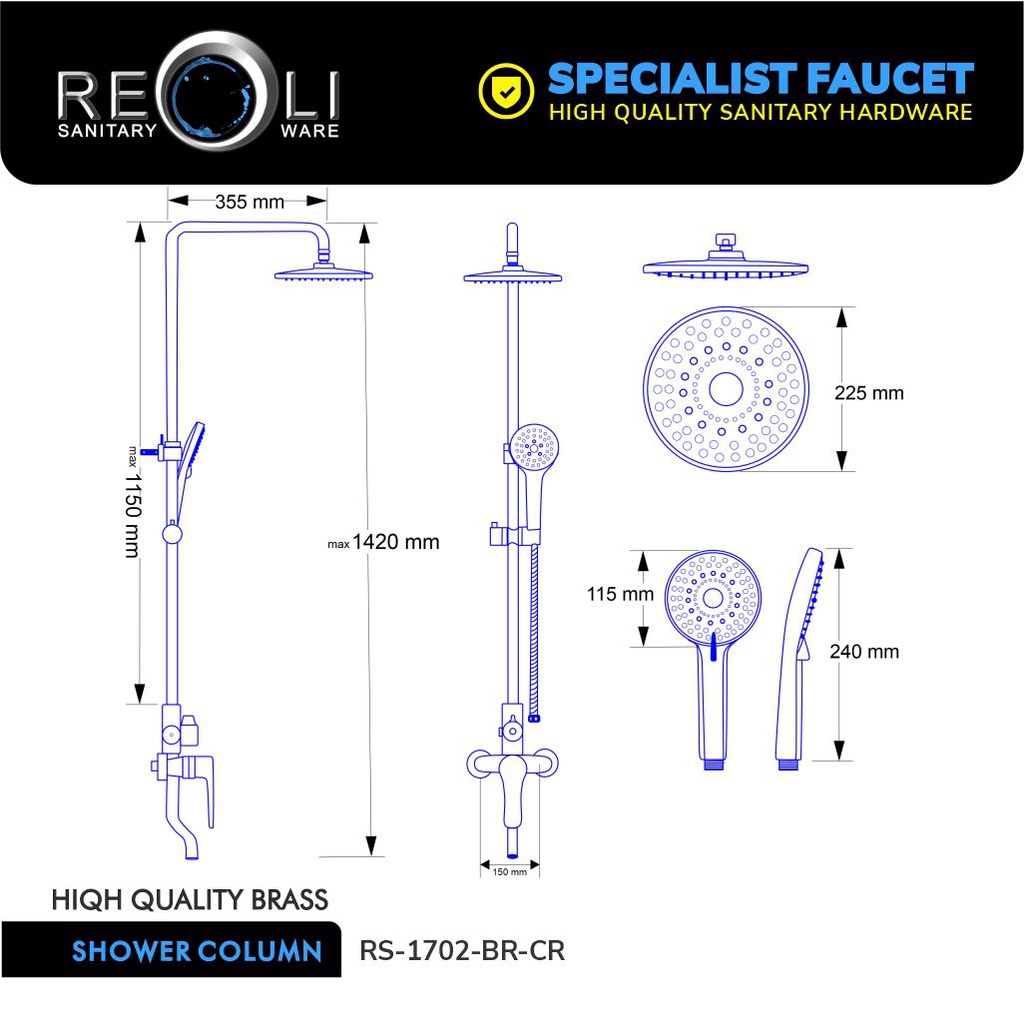 Jual REOLI Shower Mandi Tiang Set Column Mandi Keran Panas Dingin Mixer ...