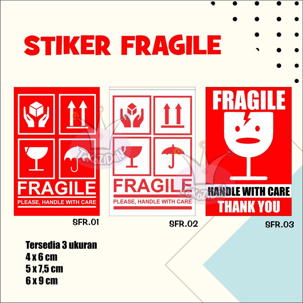 Jual stiker fragile awas pecah jangan dibanting merah / label fragile ...