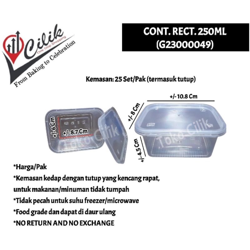 Jual container thinwall 250 ml rectangular kemasan kotak wadah nasi ...