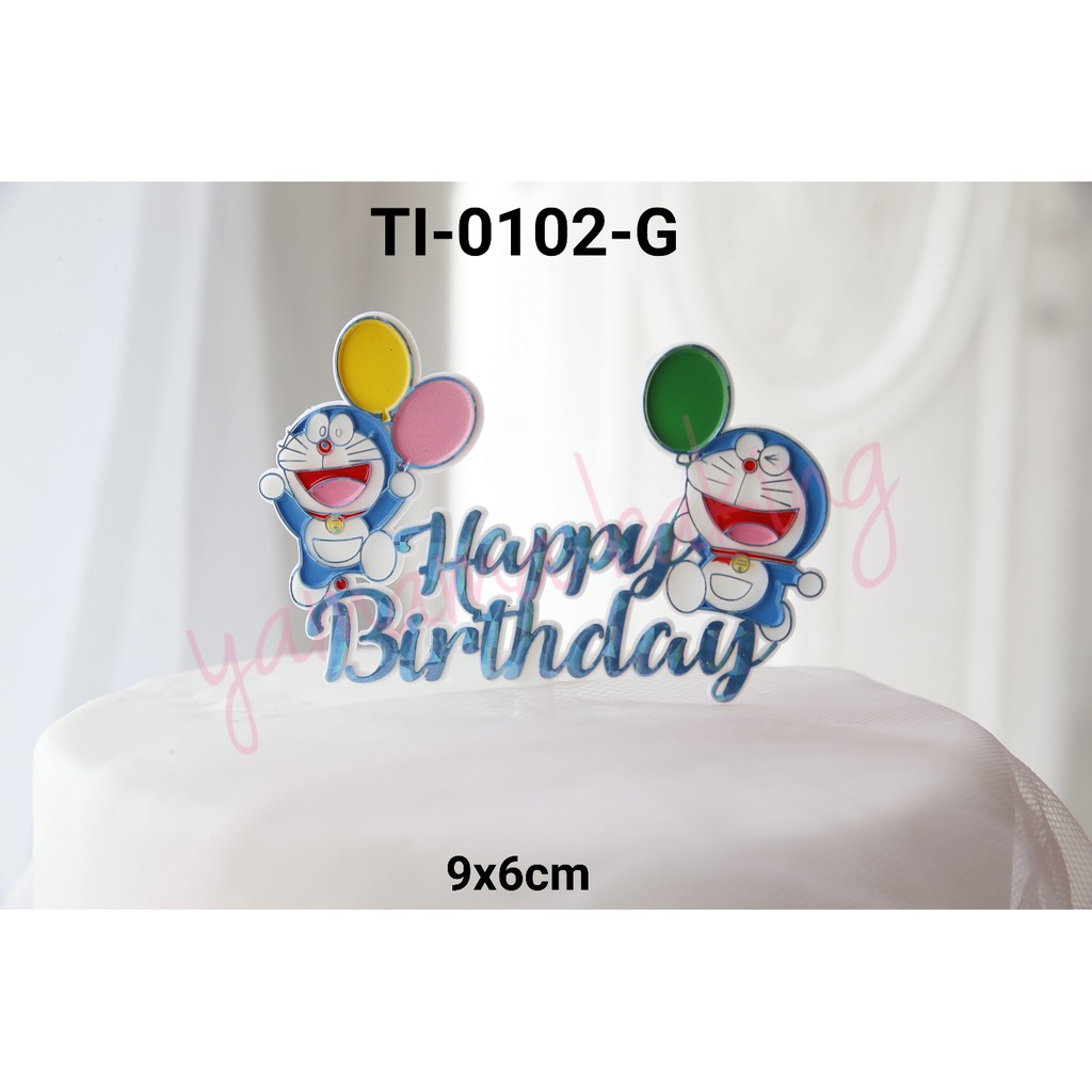 Jual TI-0102-G Topper tulisan cake kue tart happy birthday doraemon ...